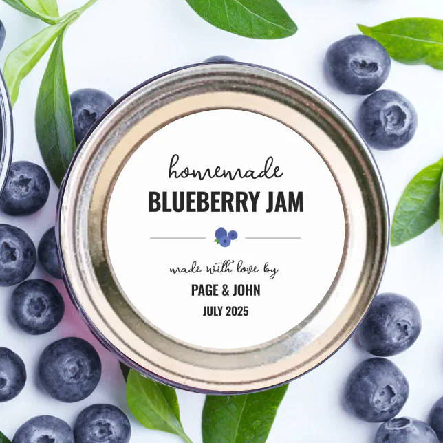 Homemade Blueberry Jam Jar Label Sticker | Zazzle