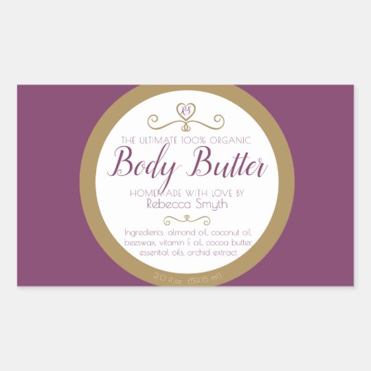 Homemade body butter ingredients purple gold label | Zazzle.com