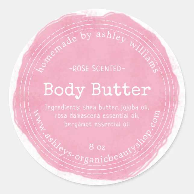 Homemade Body Butter Pink Organic Business Label | Zazzle