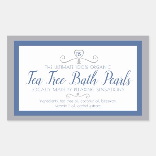 Homemade body product ingredient blue silver rectangular sticker ...