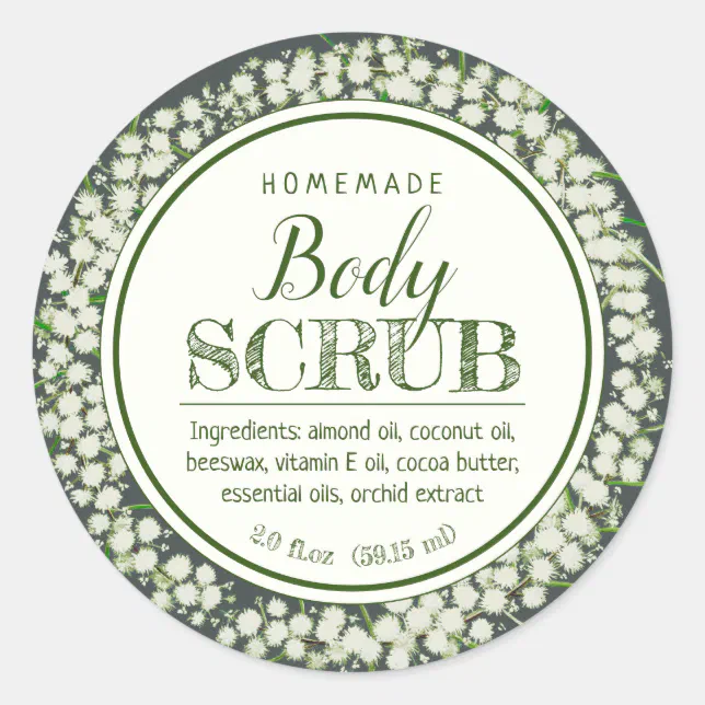 Homemade body scrub ingredients green botanical classic round sticker ...