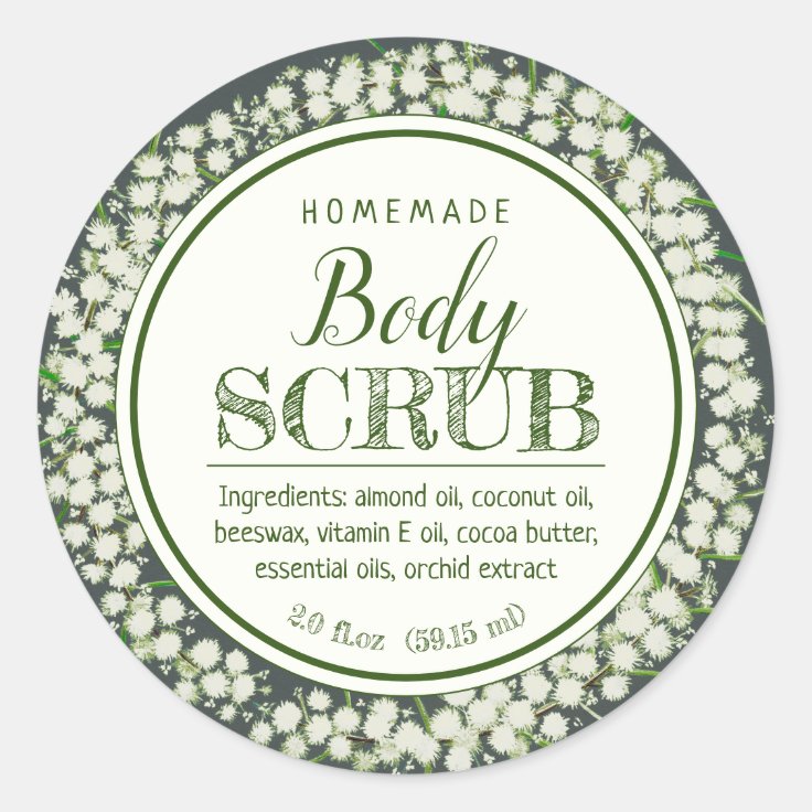 Homemade body scrub ingredients green botanical classic round sticker ...