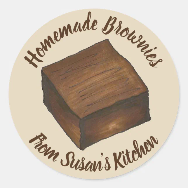 Homemade Brownies Personalized Baked By Kitchen Classic Round Sticker ...