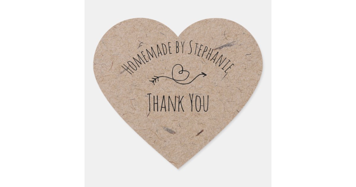 Homemade By Kraft Paper Heart Thank You Heart Sticker Zazzle