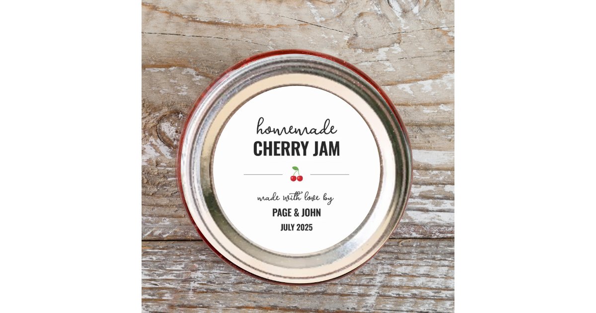 Homemade Cherry Jam Jar Label Sticker | Zazzle