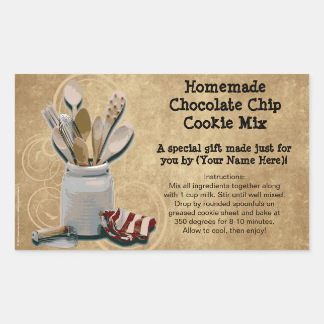 Homemade Cookie Mix Gift Jar Labels, Personalized Rectangular Sticker ...