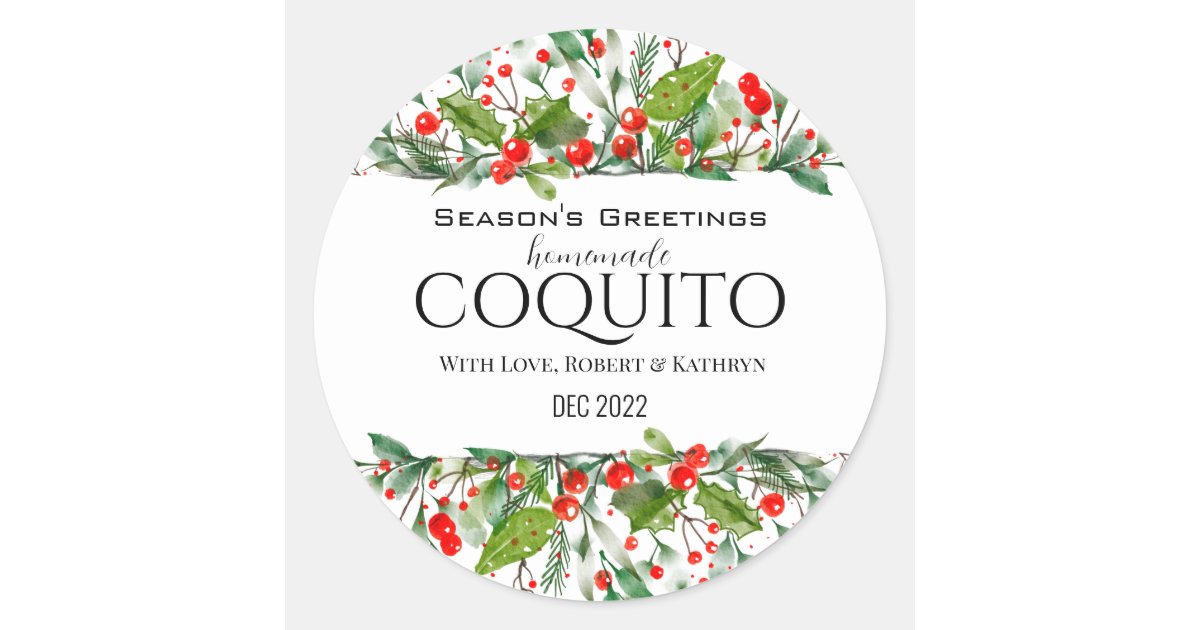 Homemade Coquito Personalized Classic Round Sticker | Zazzle