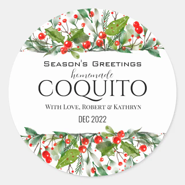 Homemade Coquito Personalized Classic Round Sticker | Zazzle