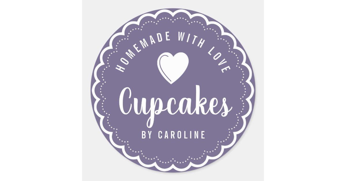 homemade cupcakes bakery purple classic round sticker | Zazzle