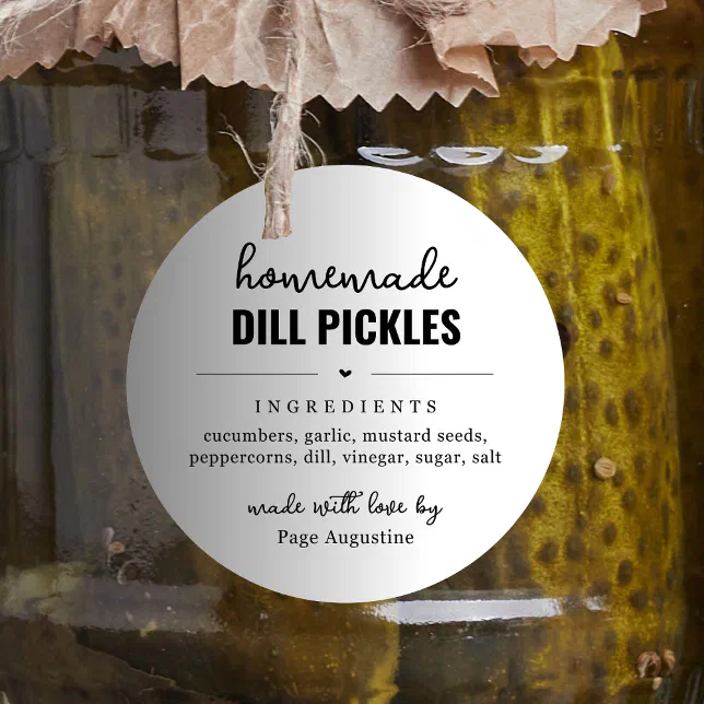 Homemade Dill Pickle Jar Label Sticker | Zazzle