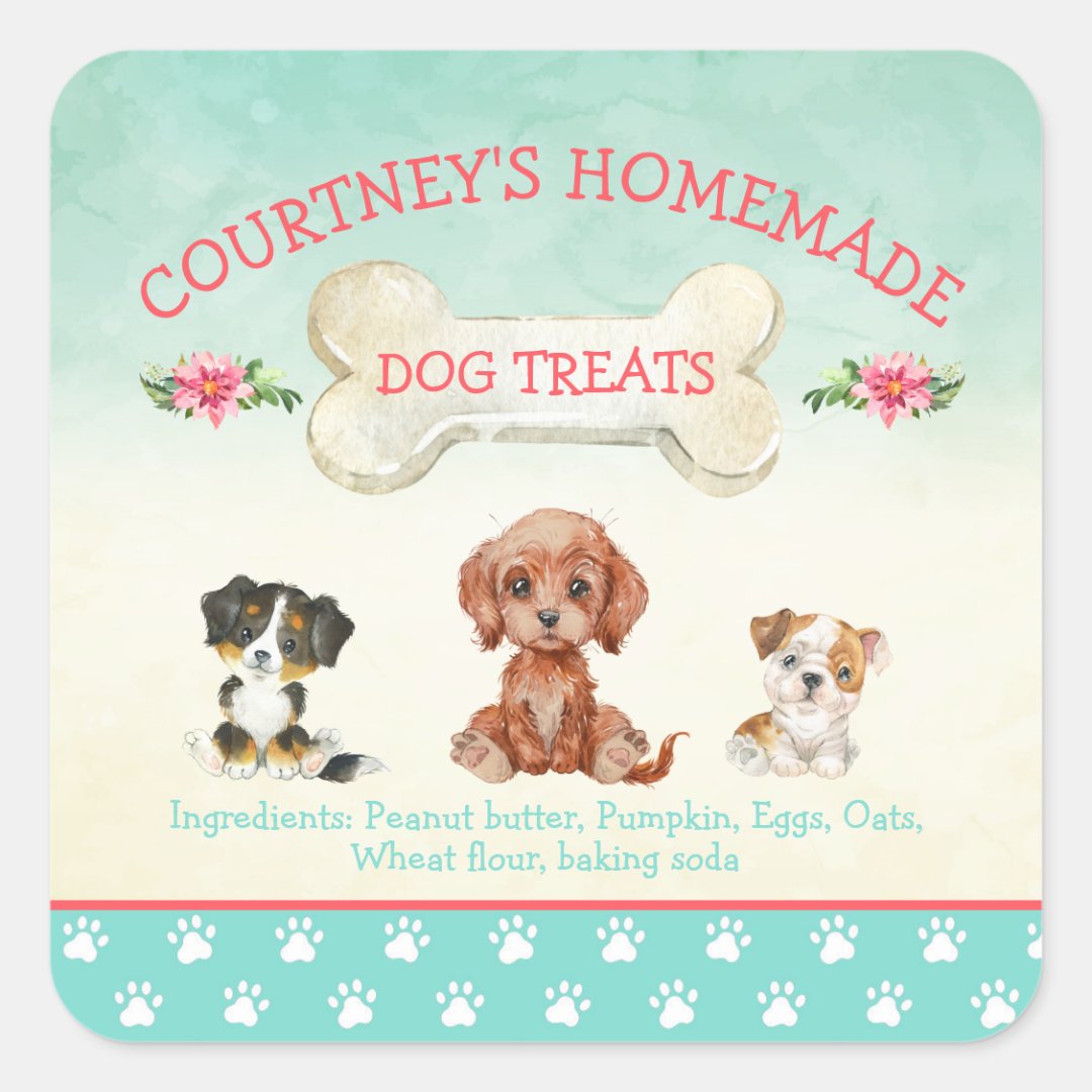 Homemade Dog Puppy Treat Square Sticker | Zazzle