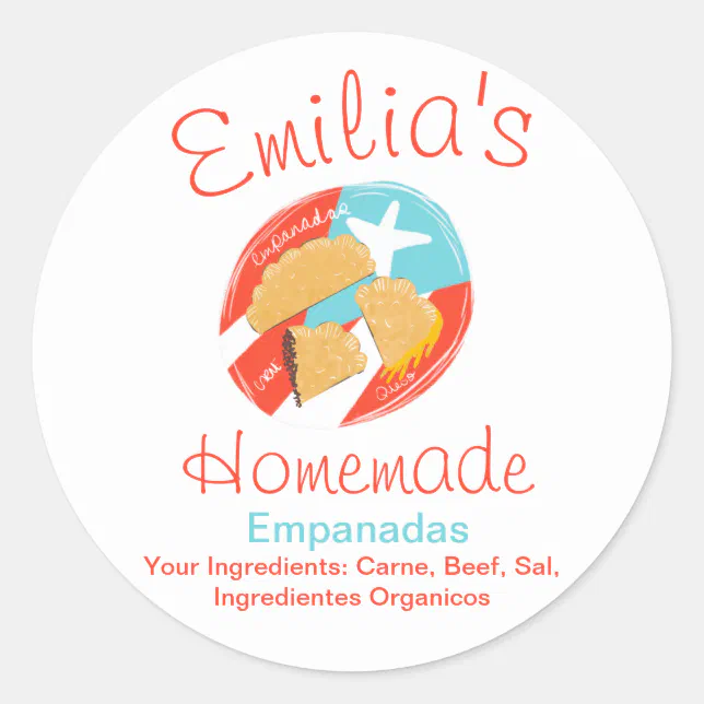 Homemade Empanadas Business Hand Drawn Logo Classic Round Sticker | Zazzle