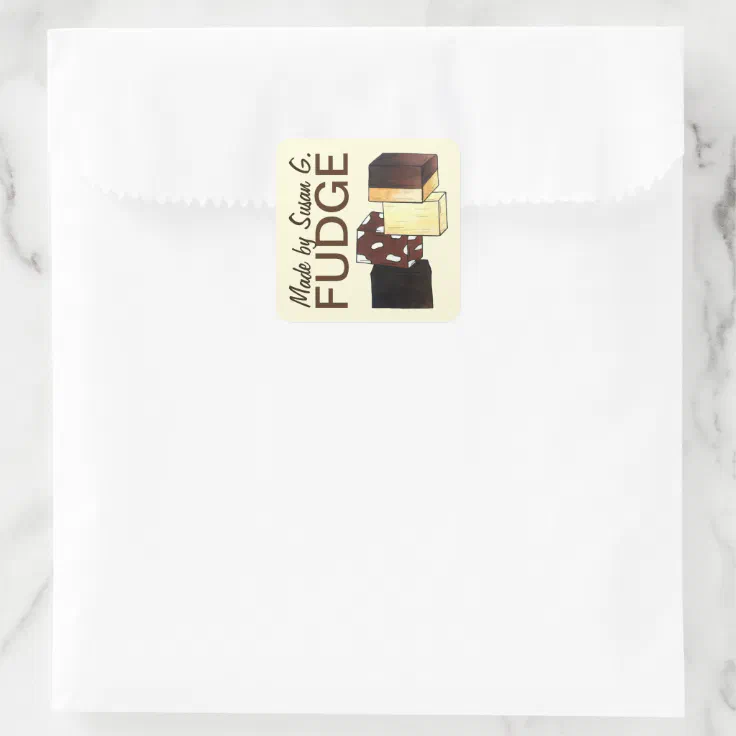 Homemade Fudge Candy Confectionery Made Baked By Square Sticker | Zazzle