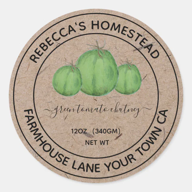 Homemade Green Tomato Chutney canning label | Zazzle