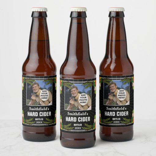 Homemade Hard Apple Cider Custom Photo Black Beer Bottle Label | Zazzle