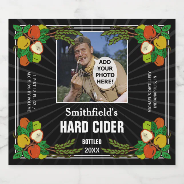 Homemade Hard Apple Cider Custom Photo Black Beer Bottle Label | Zazzle