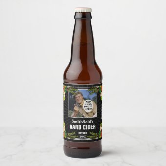 Homemade Hard Apple Cider Custom Photo Black Beer Bottle Label | Zazzle
