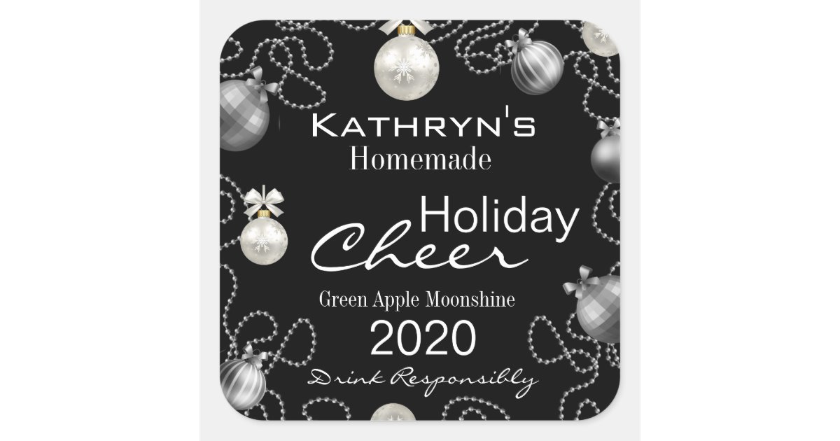 Homemade Holiday Cheer Moonshine Personalized Square Sticker | Zazzle