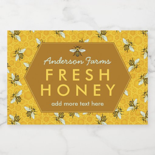 Homemade Honey Jar Labels | Bees Honeycomb Custom | Zazzle