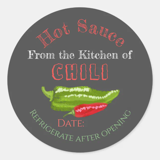 Homemade Hot Sauce Chili Peppers Chalkboard Art Classic Round Sticker ...