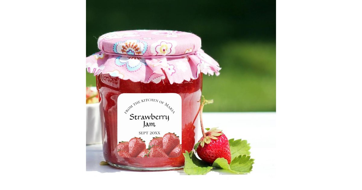 Homemade Jelly Strawberry Jam Jar Label Sticker | Zazzle
