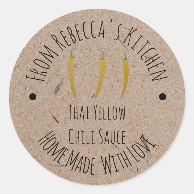 Homemade Kraft Paper | Thai Yellow Chili Sauce Classic Round Sticker ...