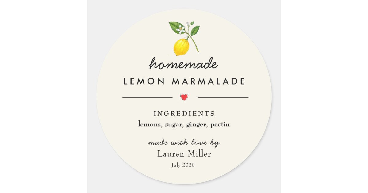 Homemade Lemon marmalade Modern Jar Classic Round Sticker | Zazzle