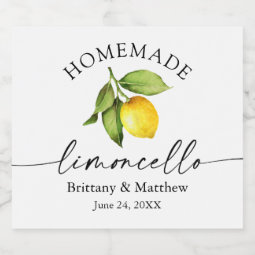 Homemade Limoncello Calligraphy Watercolor Lemon Liquor Bottle Label ...