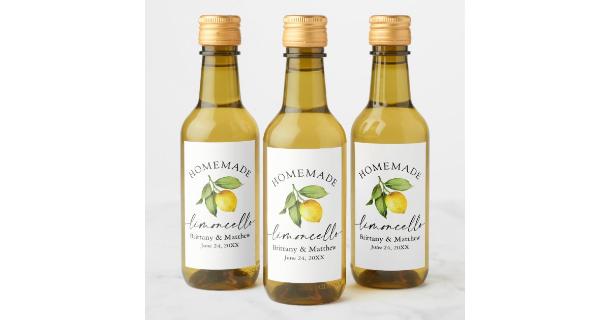Homemade Limoncello Calligraphy Watercolor Lemon Wine Label | Zazzle