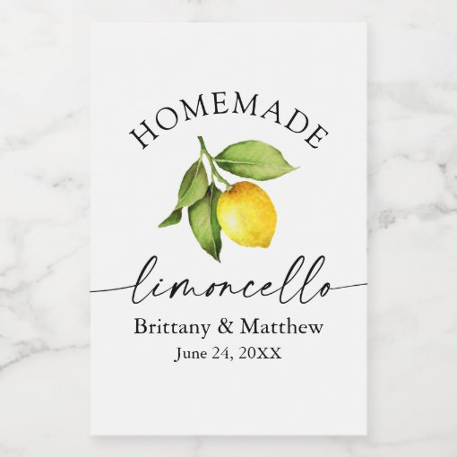 Homemade Limoncello Calligraphy Watercolor Lemon Wine Label | Zazzle