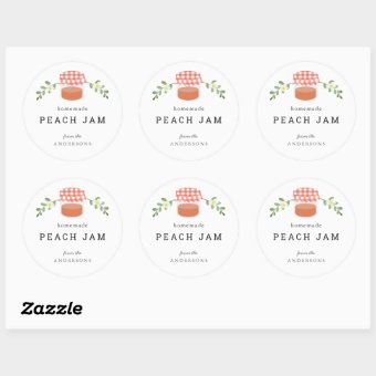 Homemade Peach Jam Jar Floral White Classic Round Sticker | Zazzle
