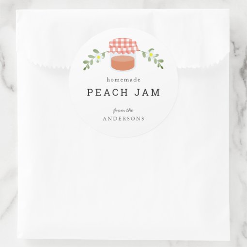 Homemade Peach Jam Jar Floral White Classic Round Sticker | Zazzle