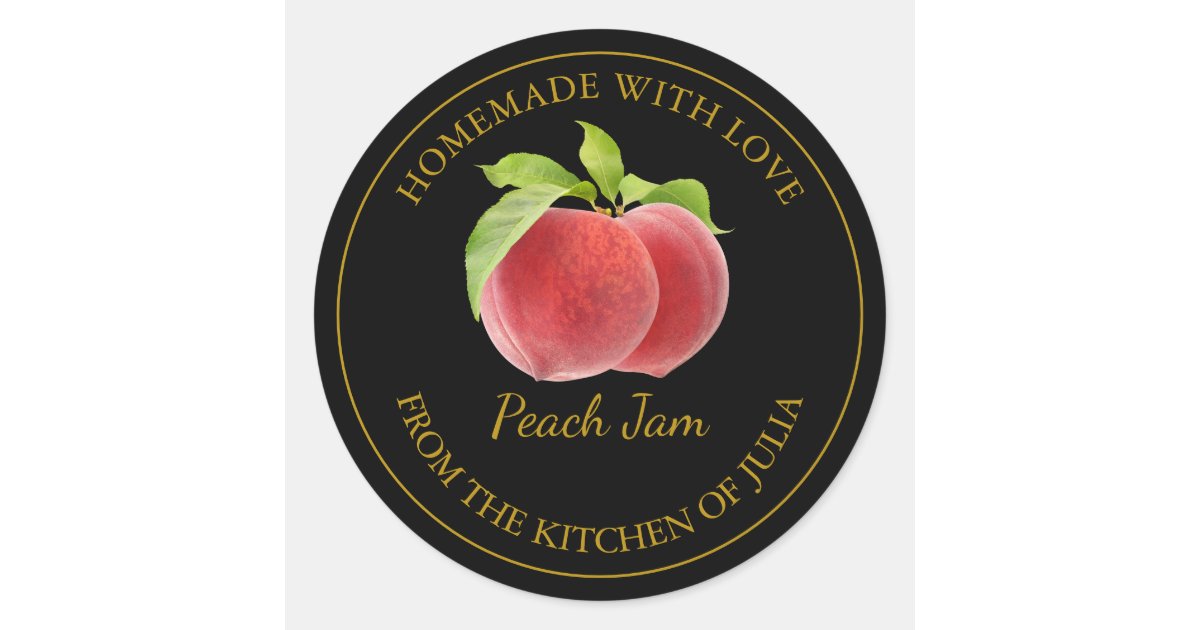 Homemade Peach Jam Label | Black | Zazzle