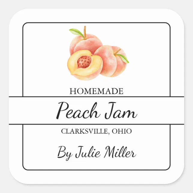 Homemade Peach Jam Square Label | Zazzle