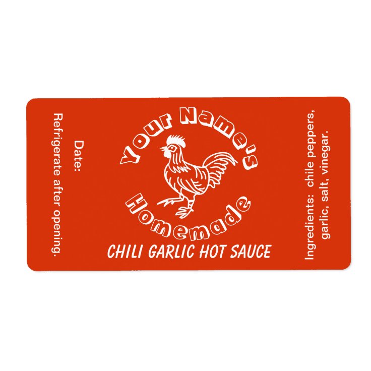 Homemade Personalized Hot Sauce Labels Rooster | Zazzle