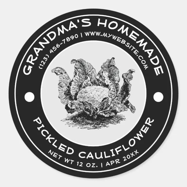 Homemade Pickled Cauliflower Label Template | Zazzle