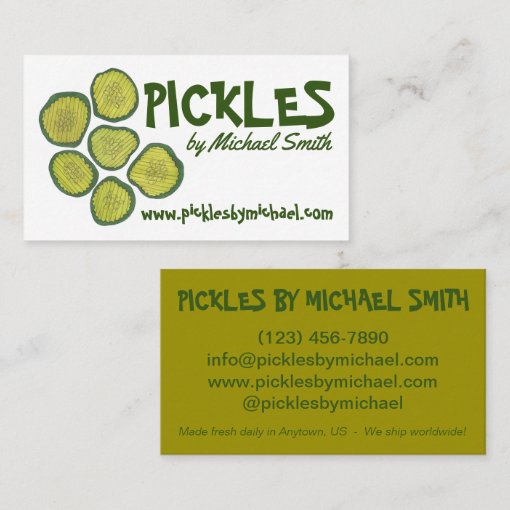 Homemade Pickles Sweet Chips Dill Pickle Shop Business Card | Zazzle