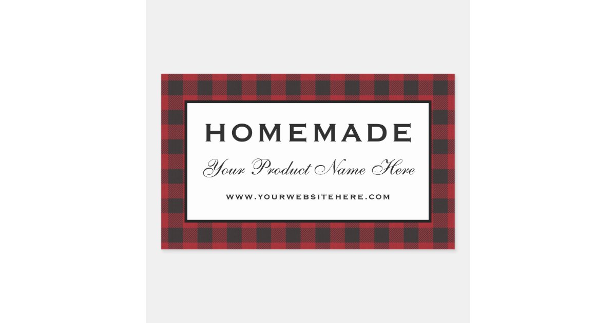 Homemade Red Plaid Rectangular Sticker | Zazzle