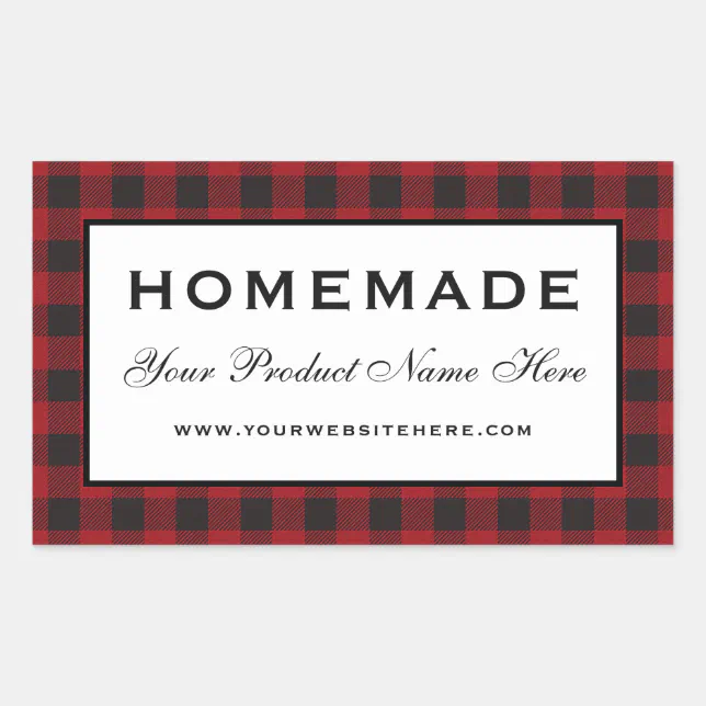 Homemade Red Plaid Rectangular Sticker | Zazzle