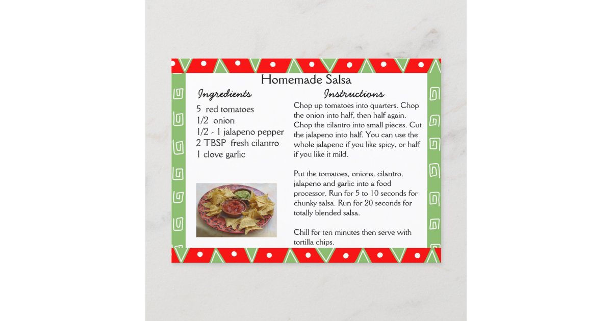 Homemade Salsa Recipe Card | Zazzle