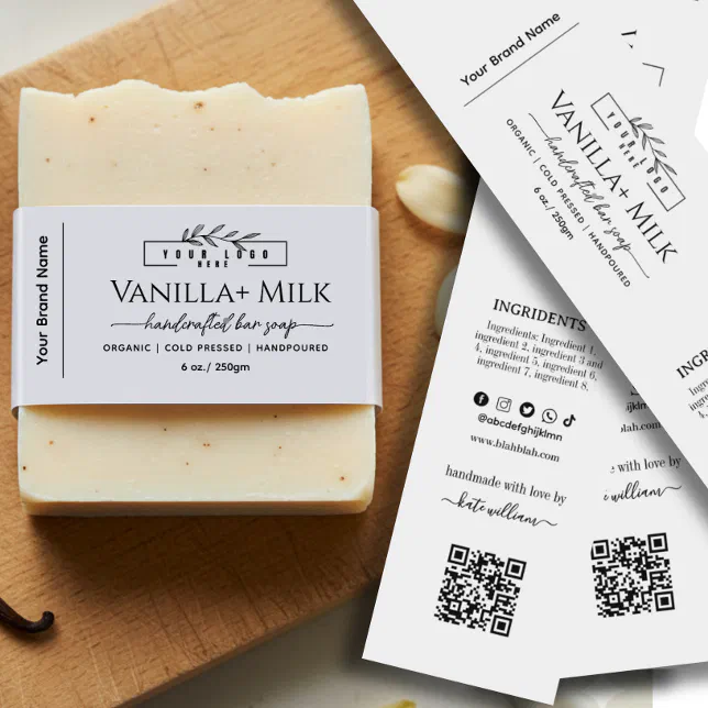 Homemade Soap Belly band with logo & QR Code | Zazzle