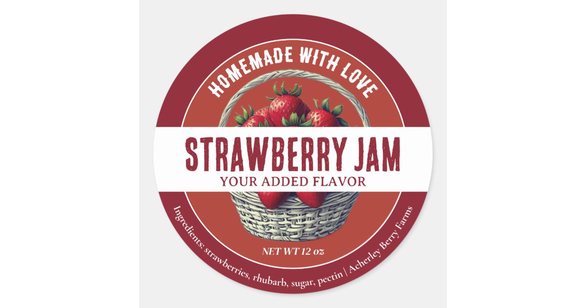 Homemade Strawberry Jam Round Sticker | Zazzle