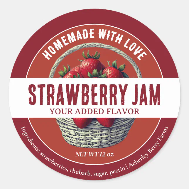 Homemade Strawberry Jam Round Sticker | Zazzle