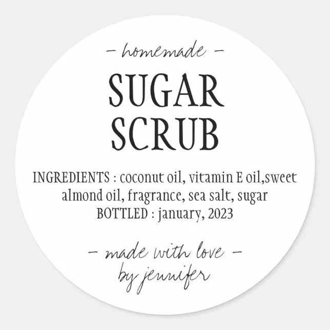 Homemade Sugar Scrub Classic Round Sticker | Zazzle