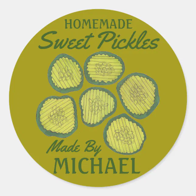 Homemade Sweet Pickles Personalized Dill Pickle Classic Round Sticker ...