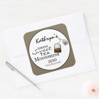 Homemade Sweet Tea Moonshine Personalized Square Sticker | Zazzle