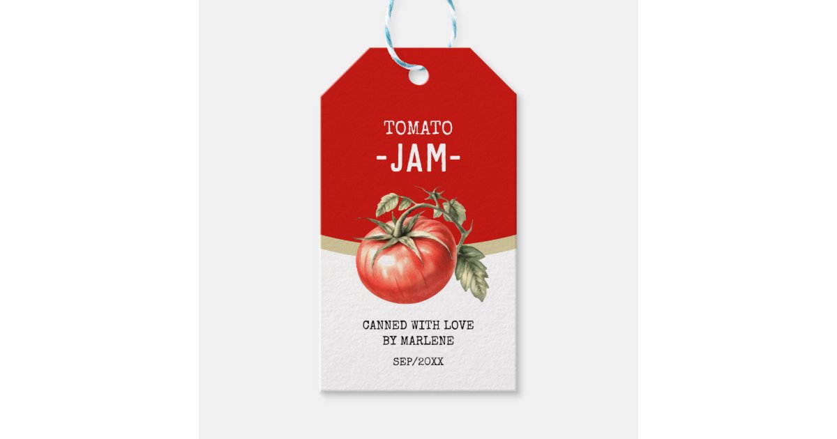 Homemade tomato jam with red tomato gift tags | Zazzle