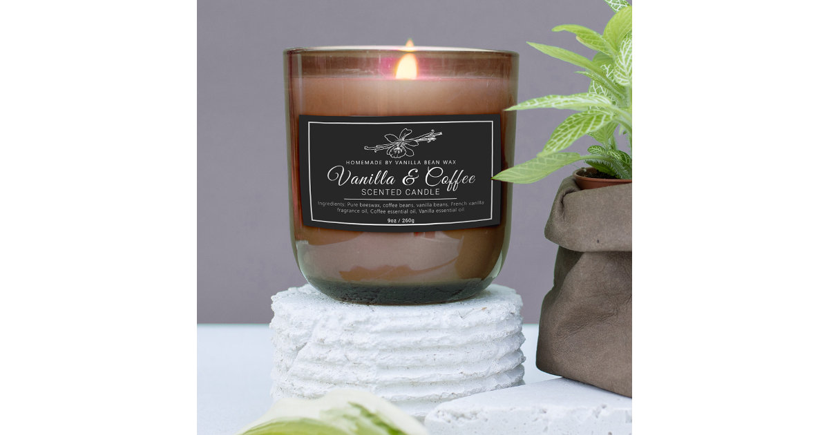 Homemade vanilla coffee candle mono ingredients rectangular sticker ...