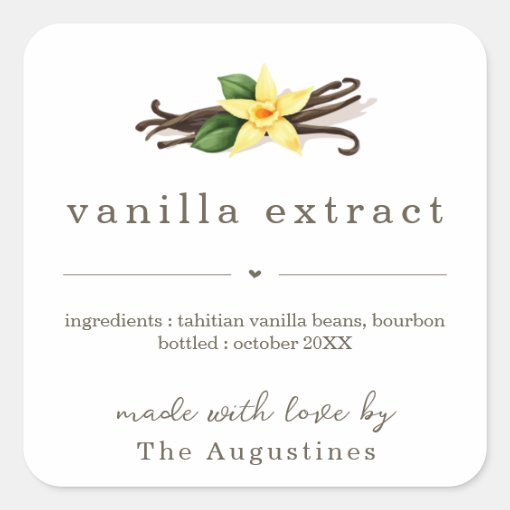 Homemade Vanilla Extract Square Gift Label | Zazzle