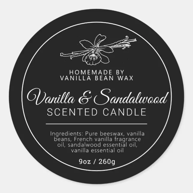 Homemade vanilla sandalwood candle ingredients classic round sticker ...